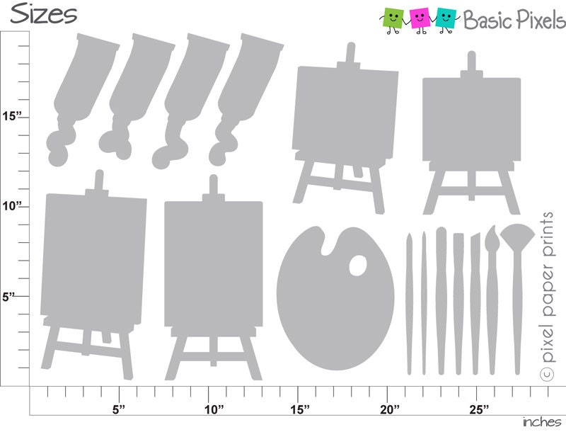 Painting Supplies - Digital Clip Art - Paints and Brushes- Art Party ...