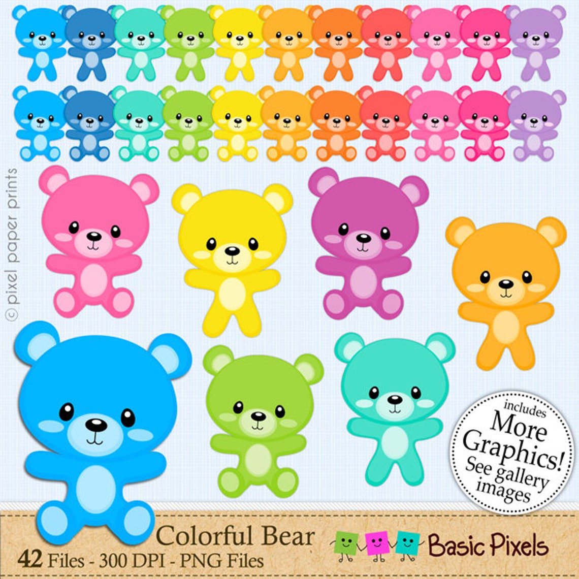 Bear Clipart COLORFUL BEAR Digital Clip Art Personal and - Etsy
