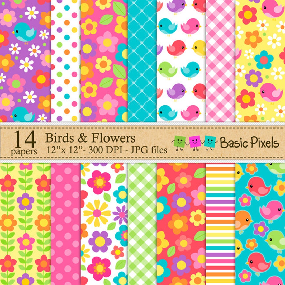 Birds and Flowers Digital Papers - Patterns - Backgrounds - Personal ...