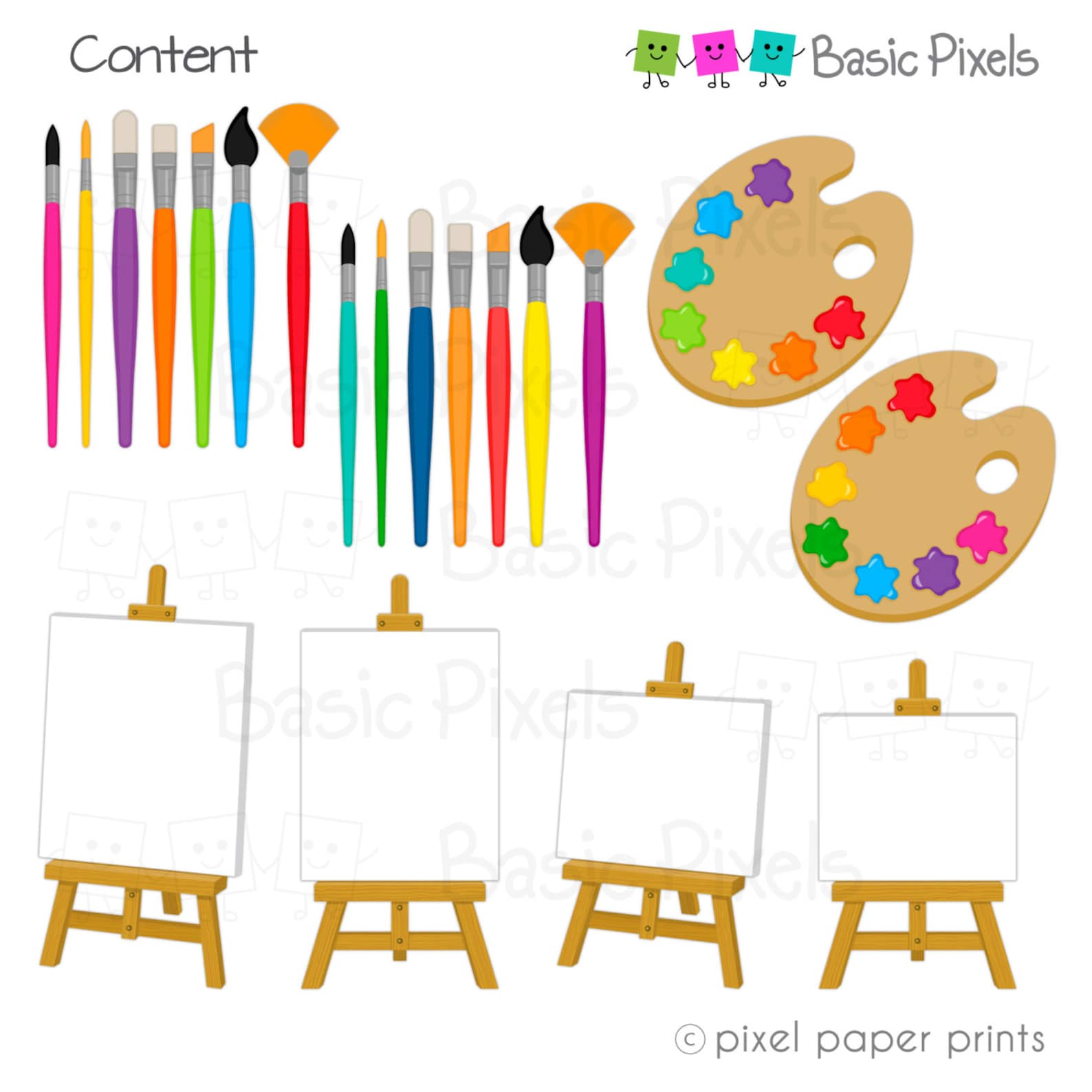 Painting Supplies - Digital Clip Art - Paints and Brushes- Art Party ...