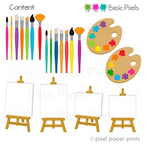 Painting Supplies - Digital Clip Art - Paints and Brushes- Art Party ...