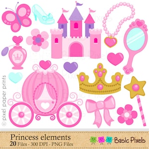 Princess Elements Clip Art - Pink Princess Clipart -commercial Use - Etsy
