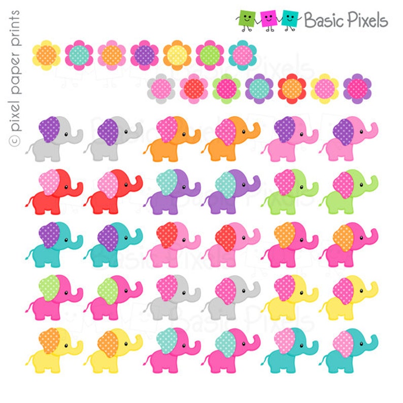 Girly Elephant Clipart - Digital Clip Art - Personal and Commercial Use ...