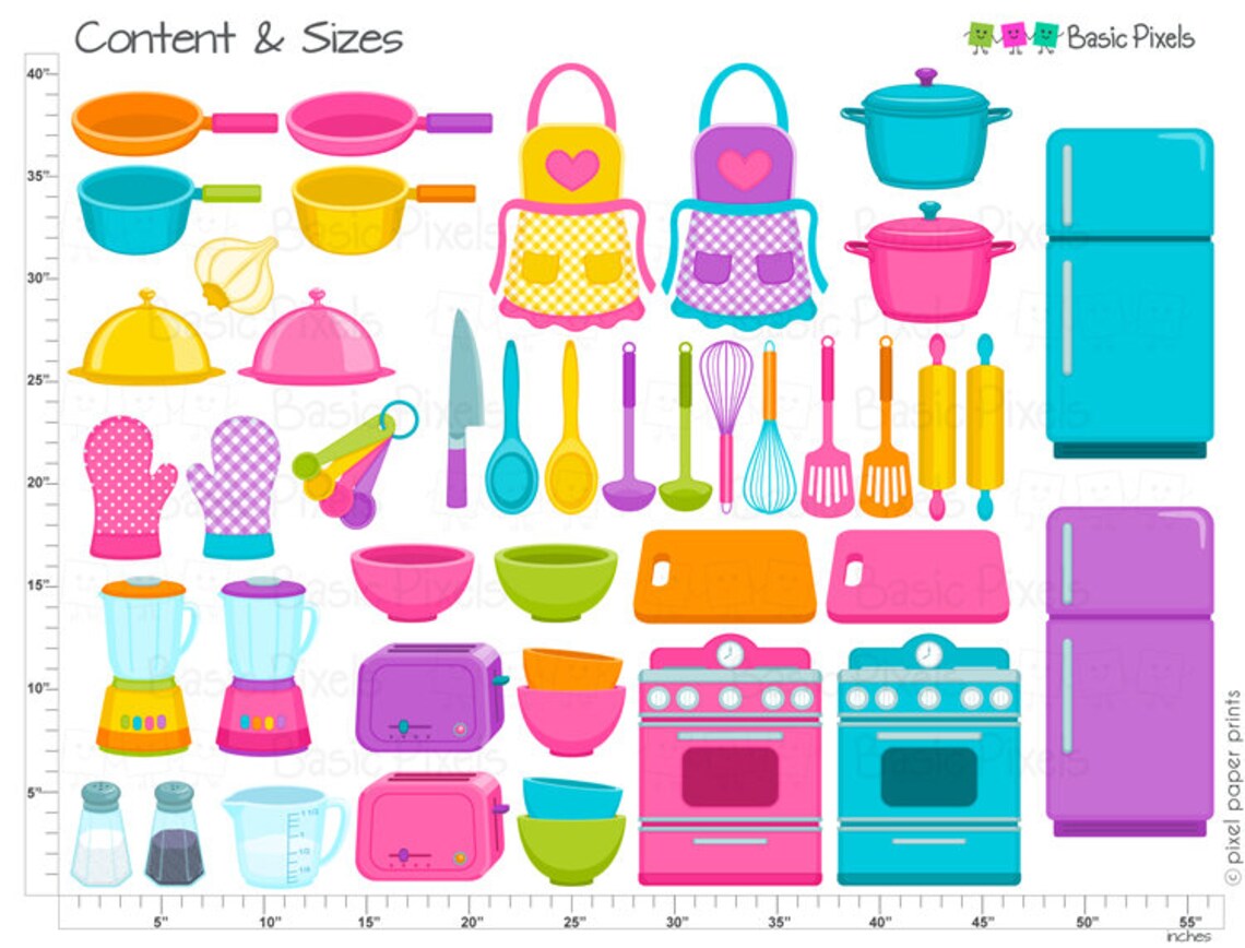 Clipart Colorful Kitchen Cooking Clip Art Personal and - Etsy