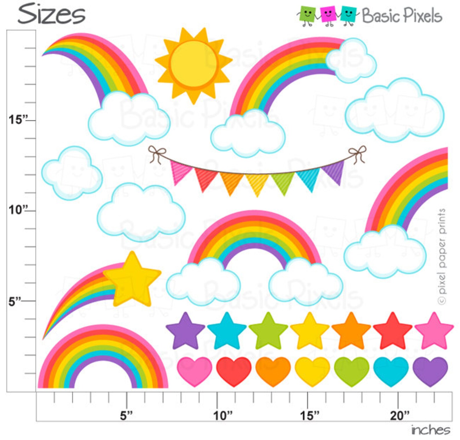 Sweet Rainbow Digital Clip Art Rainbow Clipart for Personal and ...
