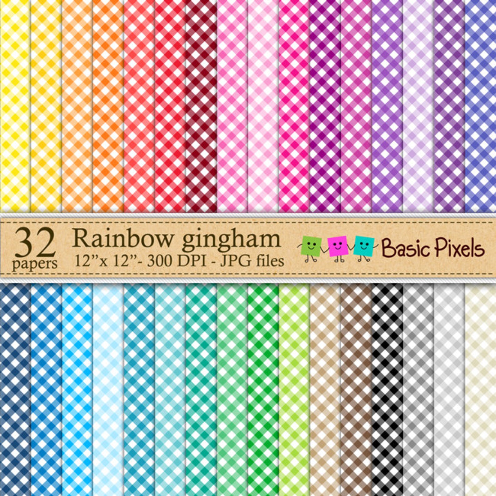Rainbow gingham Patterns Backgrounds Personal and | Etsy