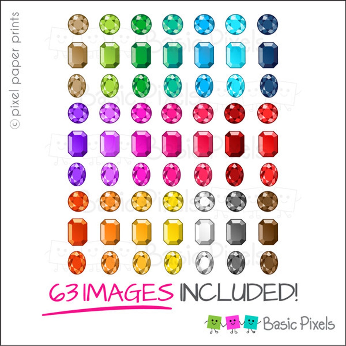 Rainbow Gems Clipart Digital Clip Art Personal and - Etsy UK