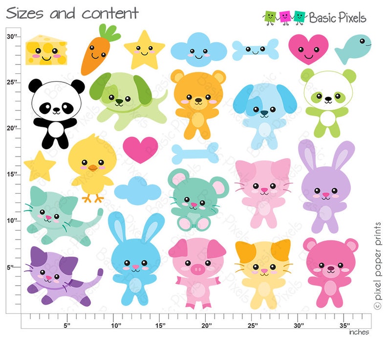 Colorful Kawaii Animals Clipart Digital Clip Art Cute - Etsy