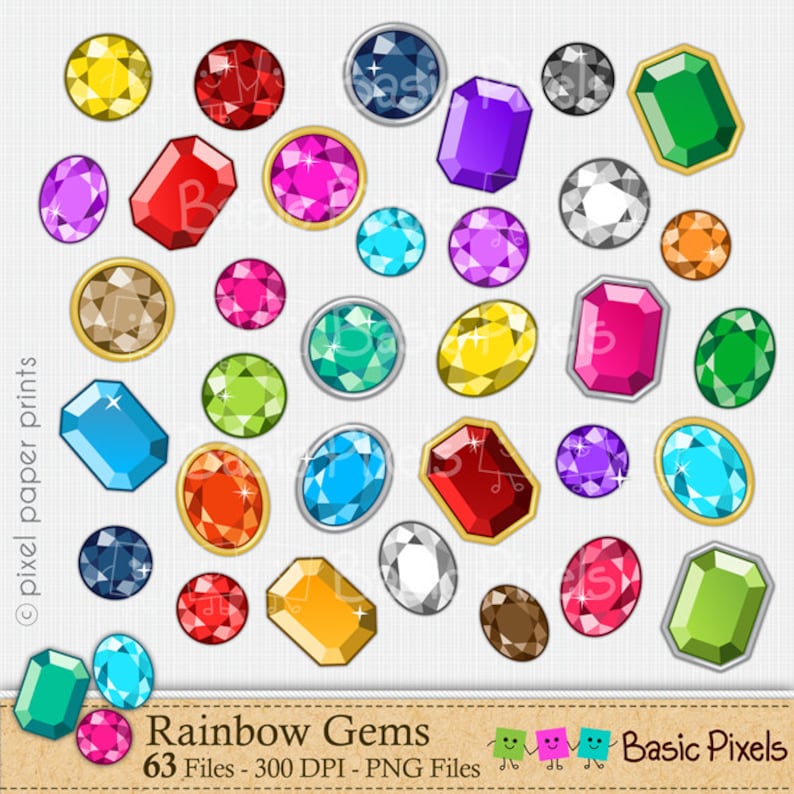Rainbow Gems Clipart Digital Clip Art Personal and - Etsy UK