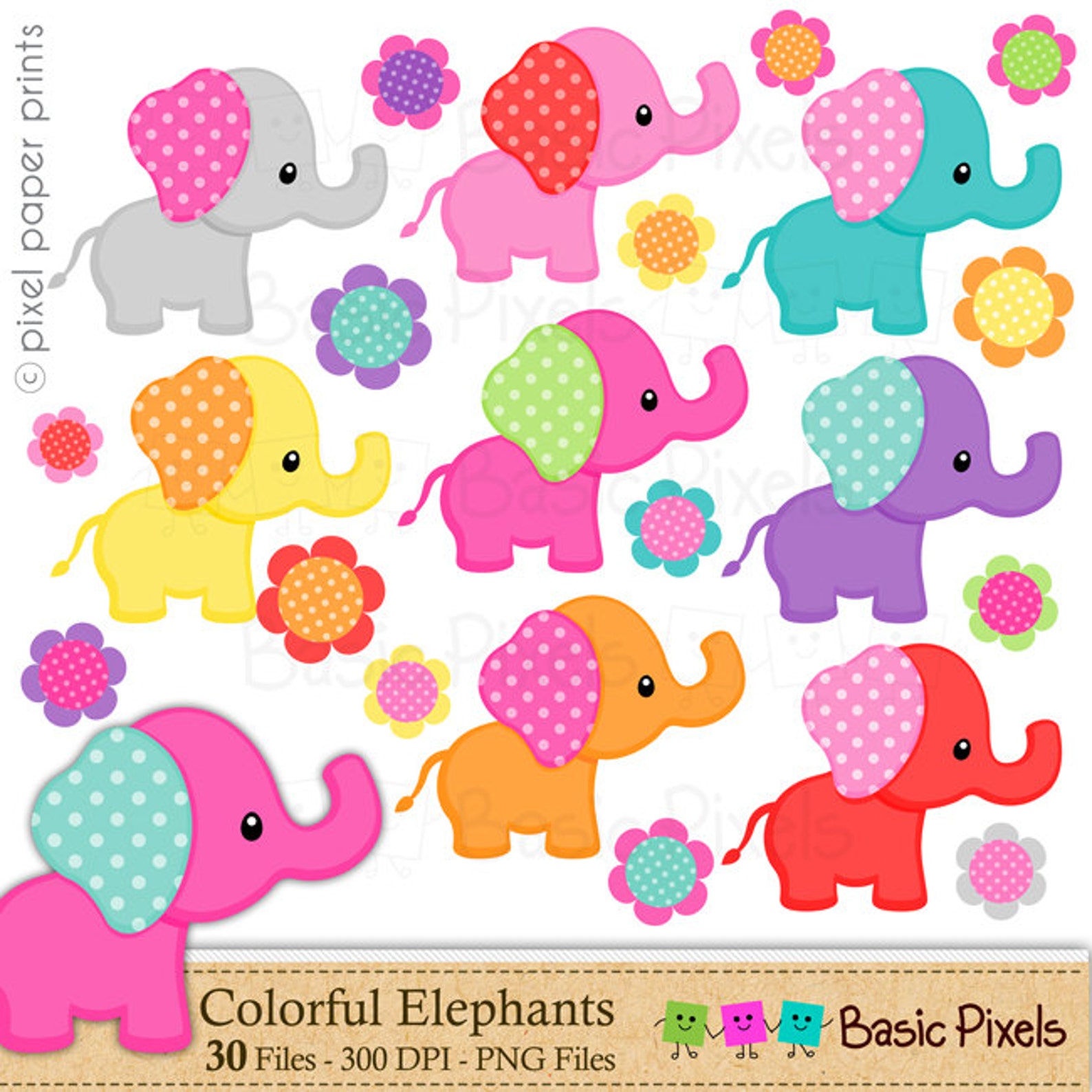 Girly Elephant Clipart - Digital Clip Art - Personal and Commercial Use ...