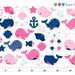 Nautical Pink Whales Clipart- Digital Clip Art - Personal and ...
