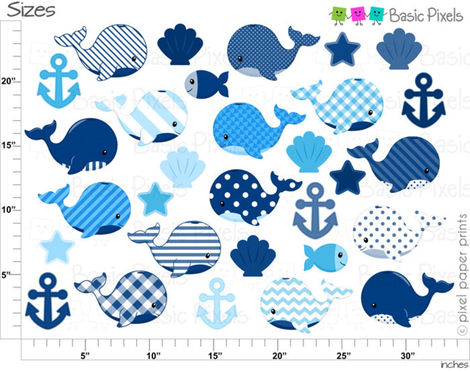 Nautical Whales clipart Digital Clip Art Personal and | Etsy