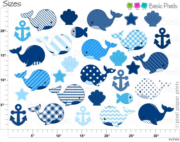 Nautical Whales clipart Digital Clip Art Personal and | Etsy