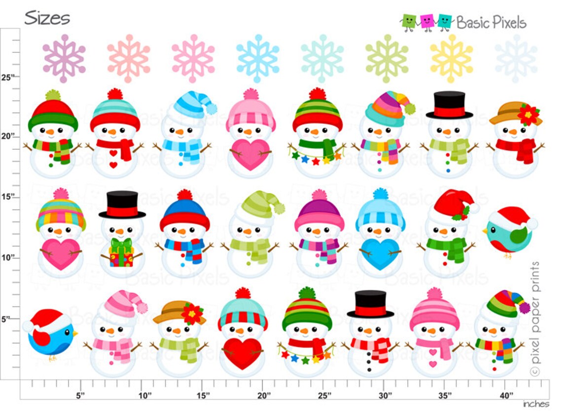 Cute Snowman Clipart – Winter Holiday PNG Graphics (digital Download ...