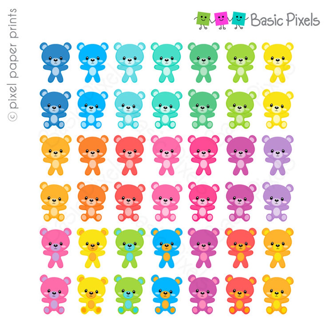 Bear Clipart COLORFUL BEAR Digital Clip Art Personal and | Etsy