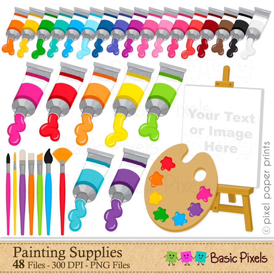 Painting Supplies - Digital Clip Art - Paints and Brushes- Art Party ...