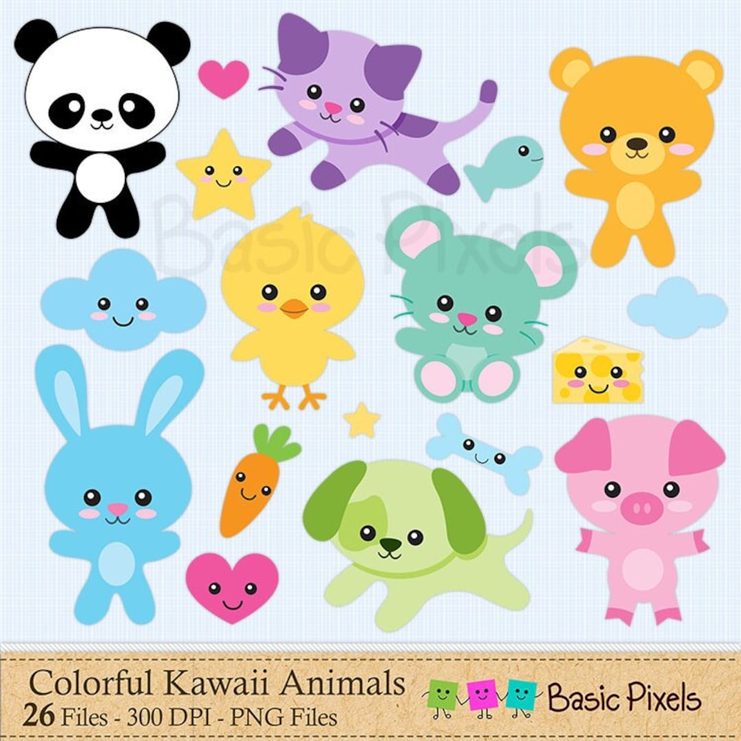 Colorful Kawaii Animals Clipart - Digital Clip Art - Cute Animal ...