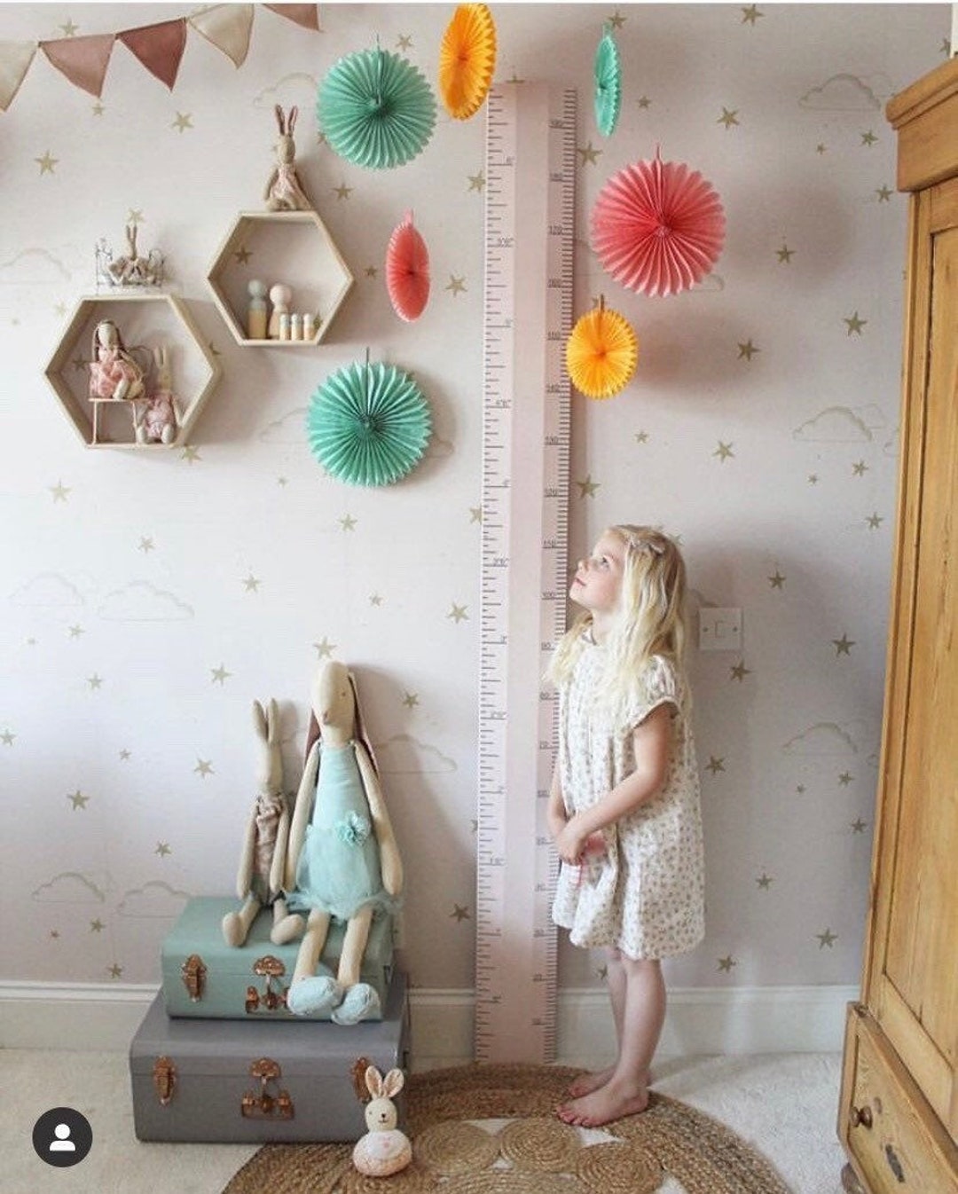 Wooden Growth Chart, Ruler Height Chart Painted Calamine,kids Room ...