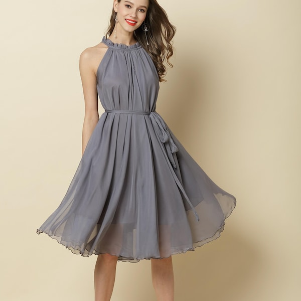 Grey Chiffon Dress - Etsy