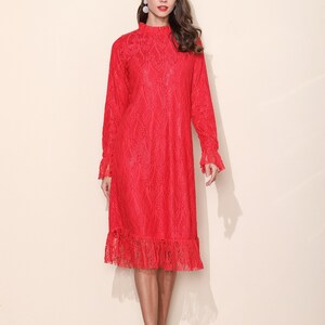 Red Lace Long Sleeve Party Dress Evening Wedding Sundress - Etsy