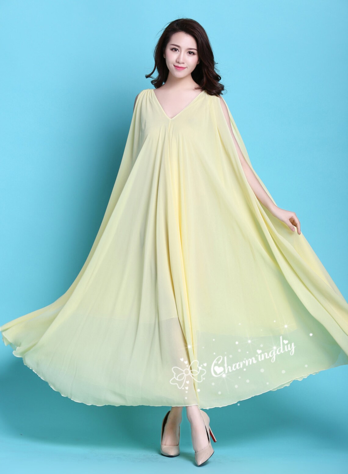 110 Colors Chiffon Light Yellow V Neck Long Party Evening | Etsy