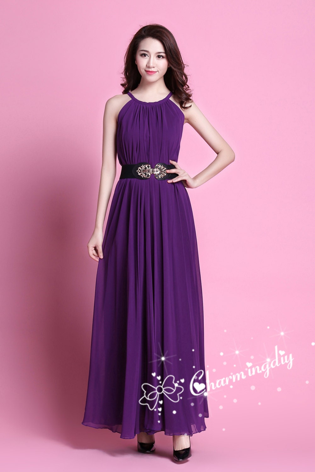 110 Colors Chiffon Dark Purple Long Party Dress Evening - Etsy