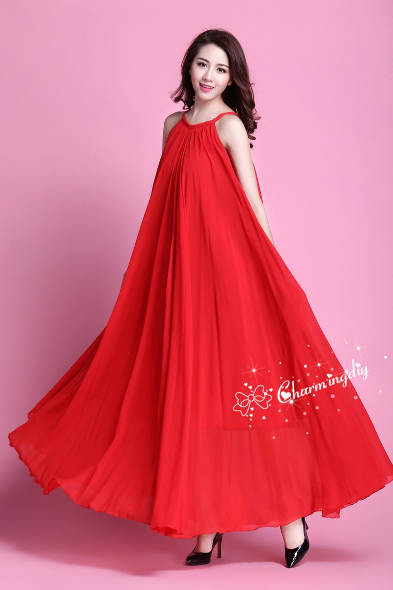 110 Colors Chiffon Red Sleeveless Long Party Dress Evening | Etsy