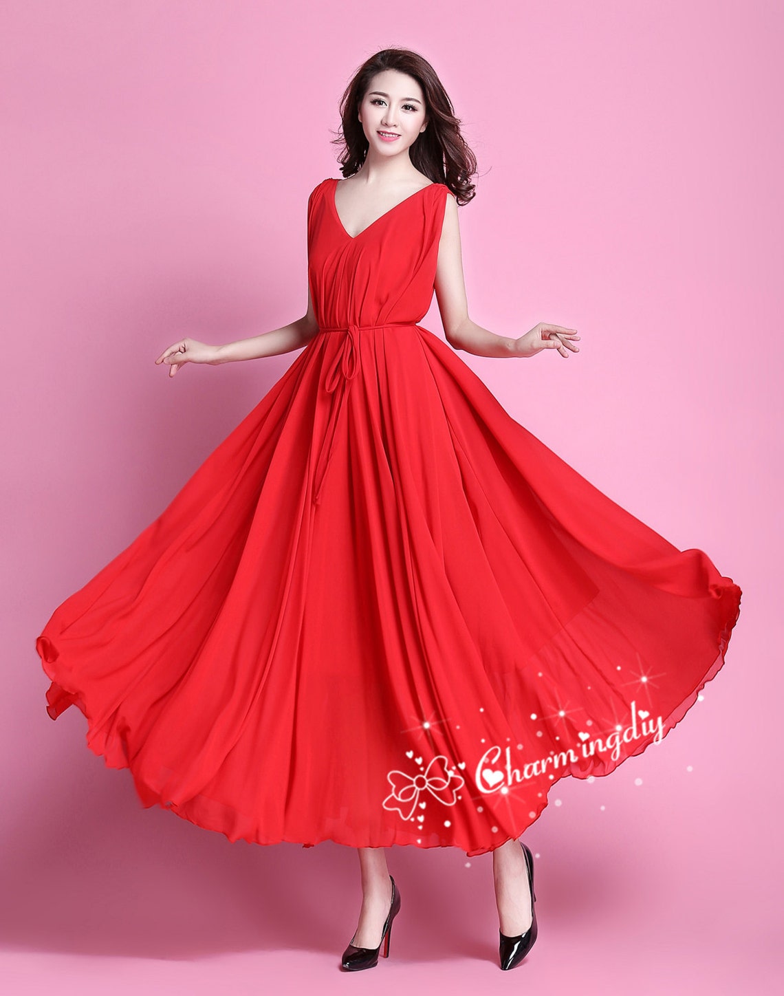 110 Colors Chiffon Red V Neck Long Party Dress Wedding - Etsy