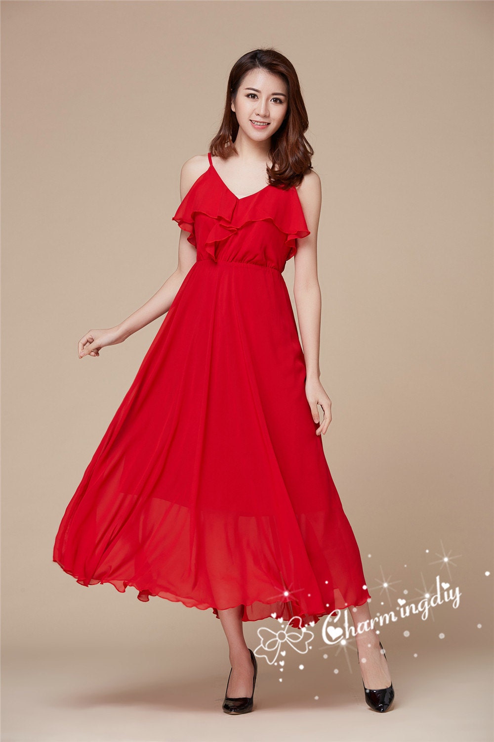 110 Colors Chiffon Red Long Length Party Evening Wedding | Etsy