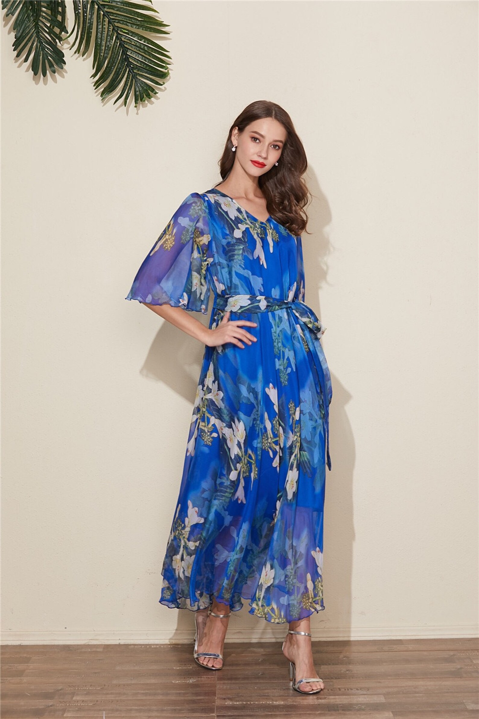 110 Colors Chiffon Blue Short Sleeves Long Party Dress Wedding - Etsy UK