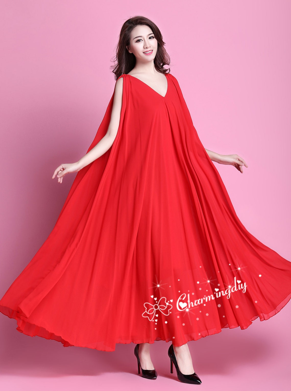 110 Colors Chiffon Red V Neck Long Party Dress Wedding - Etsy