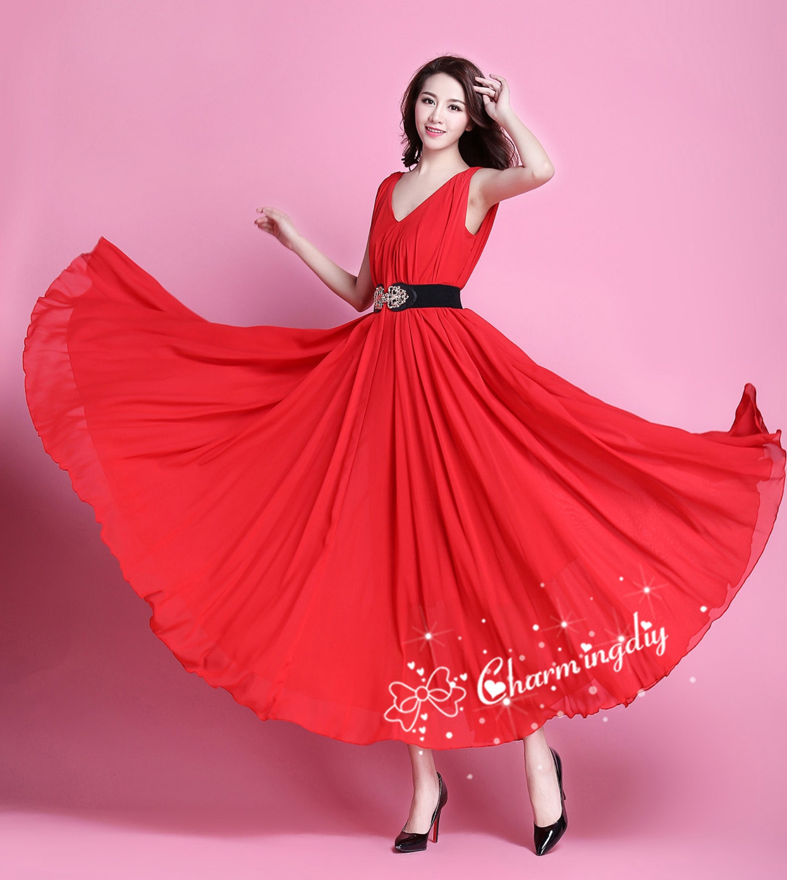 110 Colors Chiffon Red V Neck Long Party Dress Wedding - Etsy