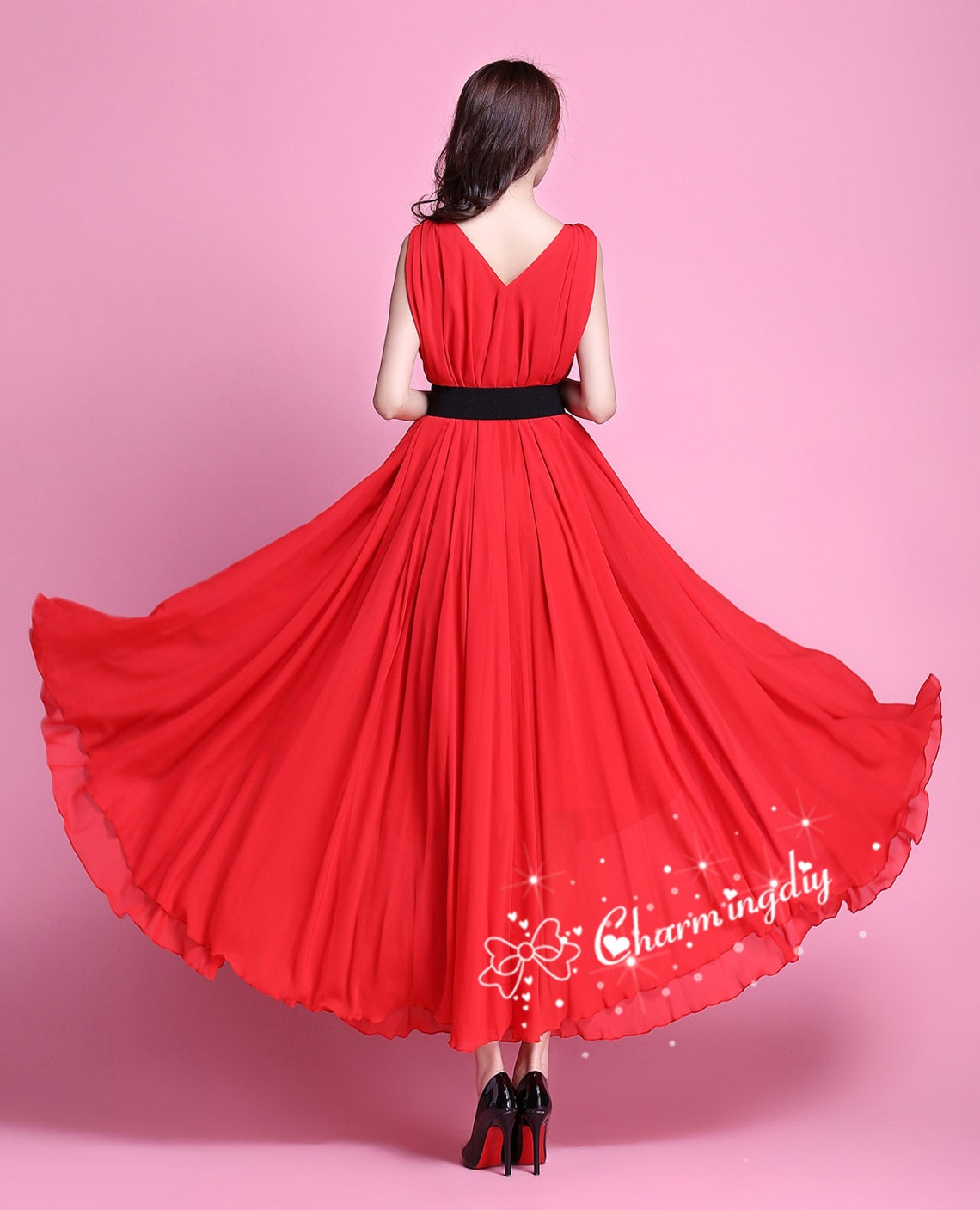 110 Colors Chiffon Red V Neck Long Party Dress Wedding - Etsy