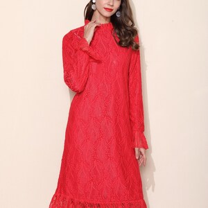 Red Lace Long Sleeve Party Dress Evening Wedding Sundress - Etsy