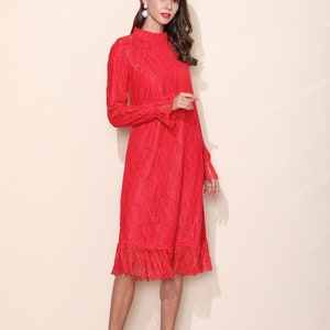 Red Lace Long Sleeve Party Dress Evening Wedding Sundress - Etsy