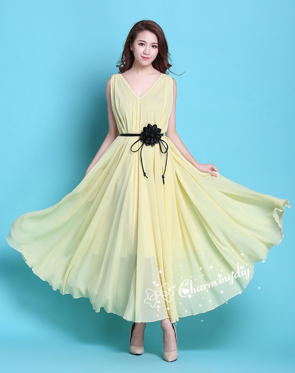 110 Colors Chiffon Light Yellow V Neck Long Party Evening | Etsy