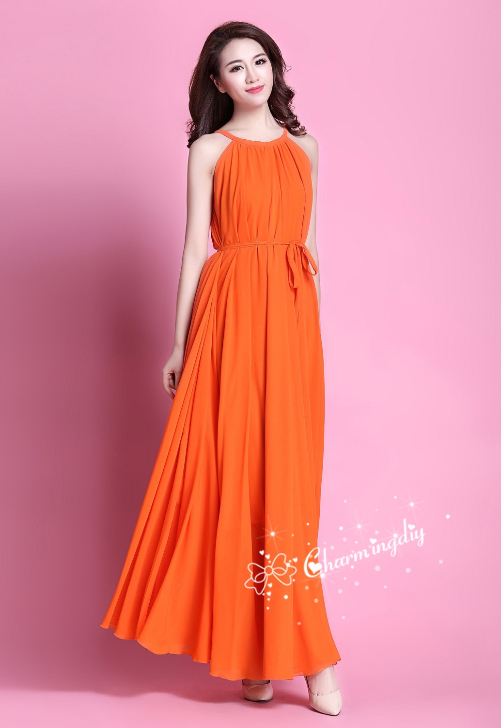 110 Colors Chiffon Orange Long Party Dress Wedding Lightweight | Etsy