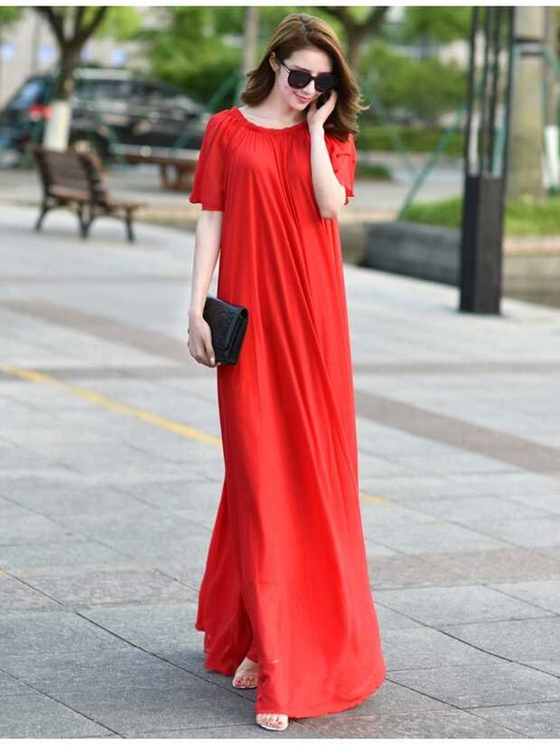 110 Colors Chiffon Red Short Sleeve Round Neck Long Party | Etsy