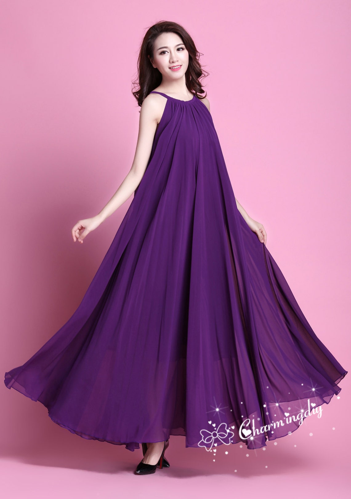 110 Colors Chiffon Dark Purple Long Party Dress Evening - Etsy