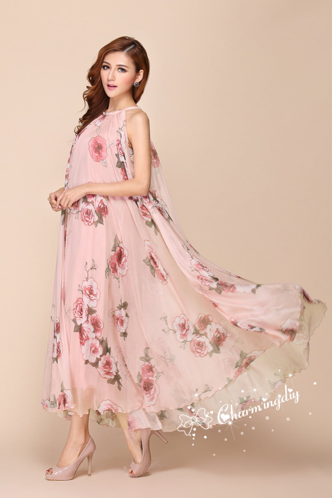 110 Colors Chiffon Pink Flower Long Dress Maxi Dress Summer - Etsy ...