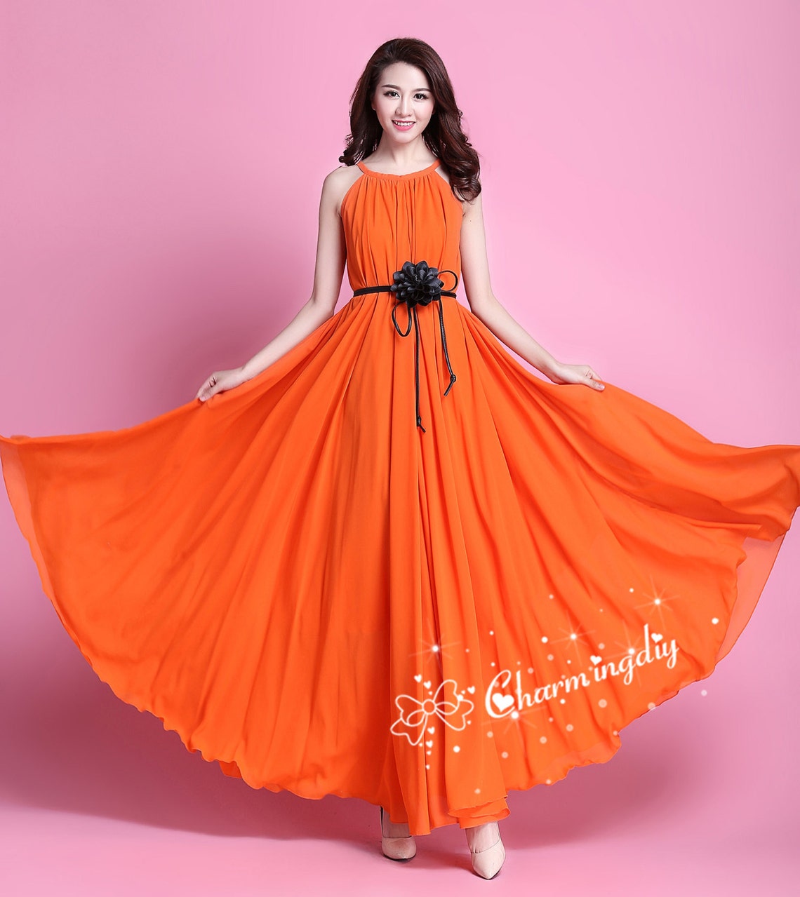 110 Colors Chiffon Orange Long Party Dress Wedding Lightweight | Etsy