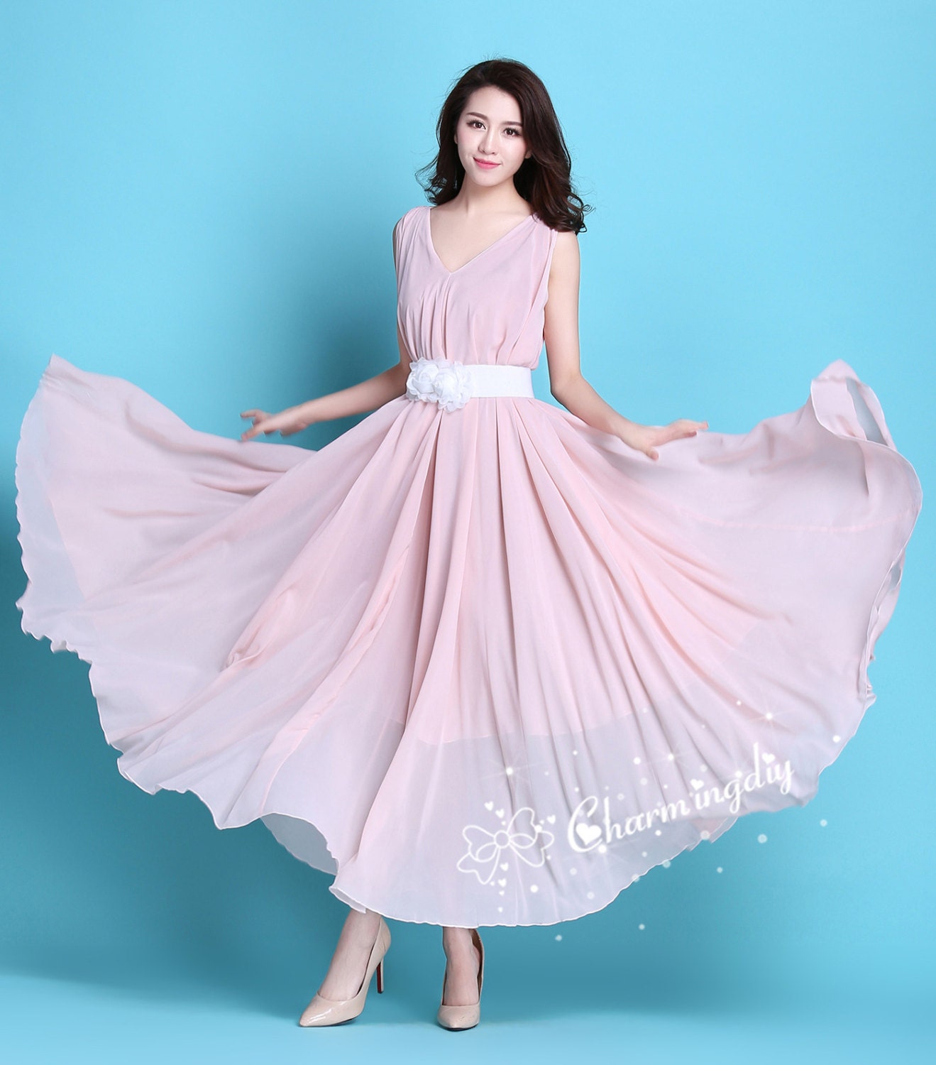 90 Colors Chiffon Pink Long Party Dress Evening Wedding | Etsy