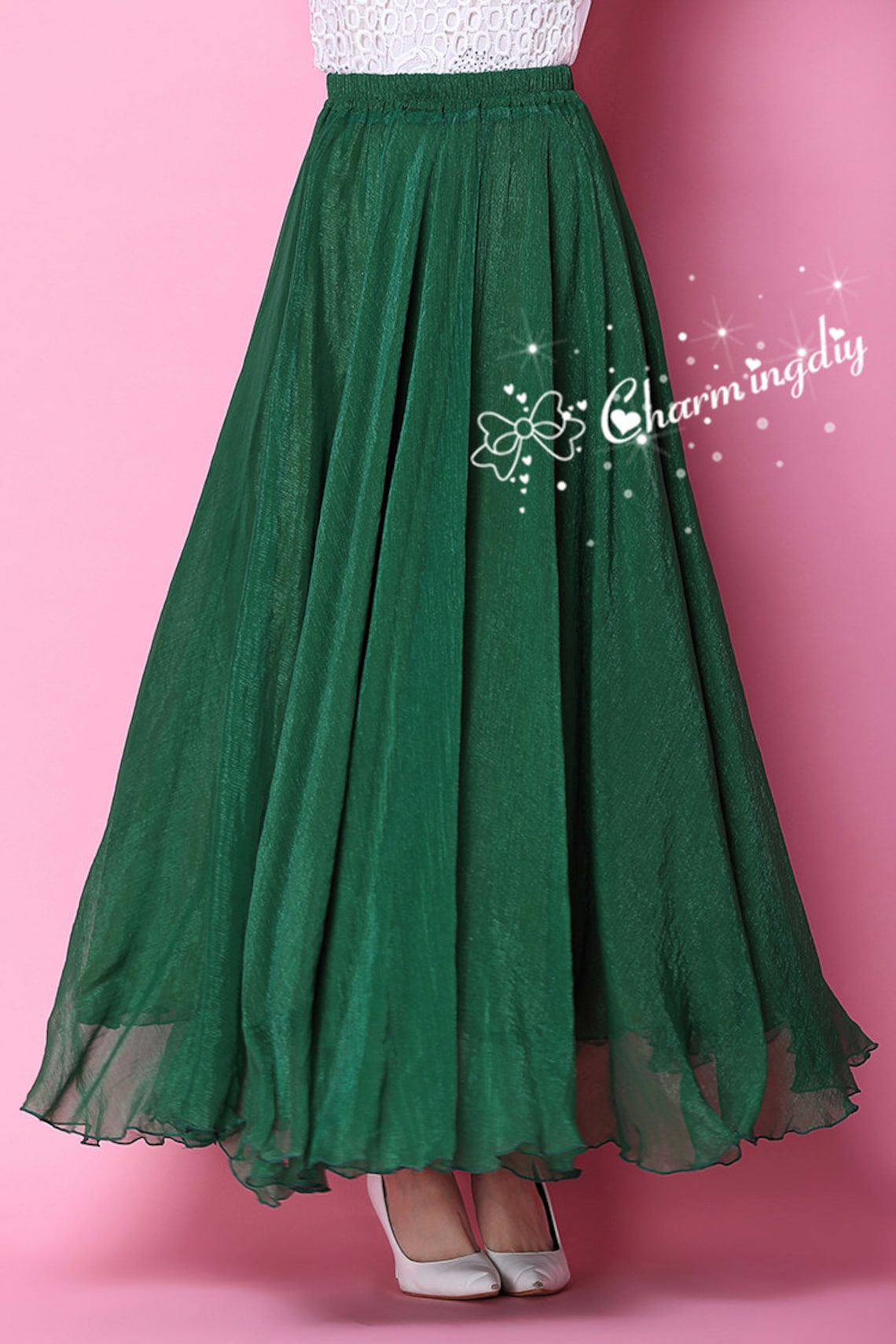 Emerald Green Chiffon Maxi Skirt: Lightweight Wedding Party Skirt - Etsy