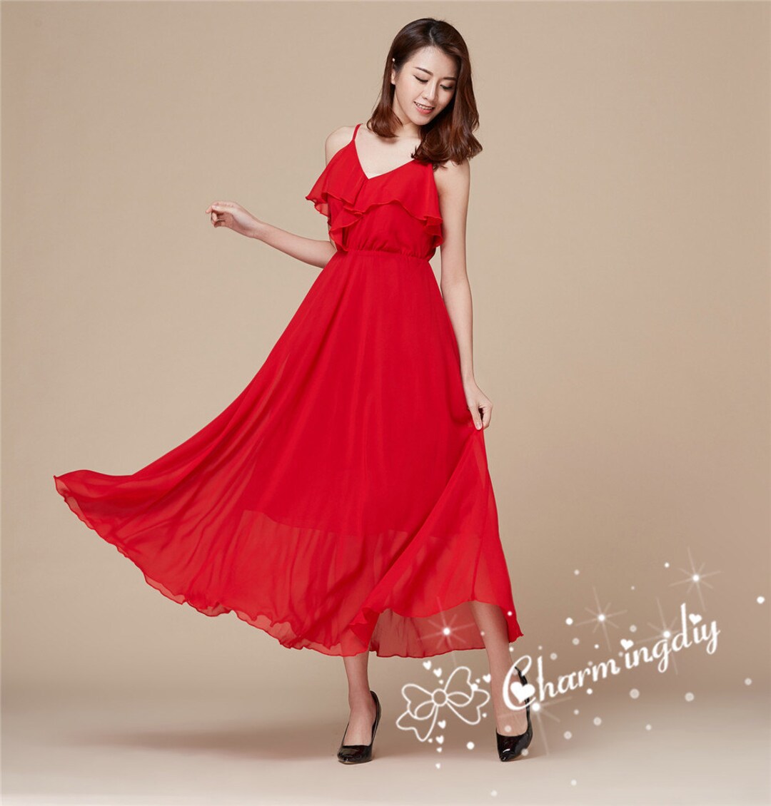 110 Colors Chiffon Red Long Length Party Evening Wedding Lightweight ...