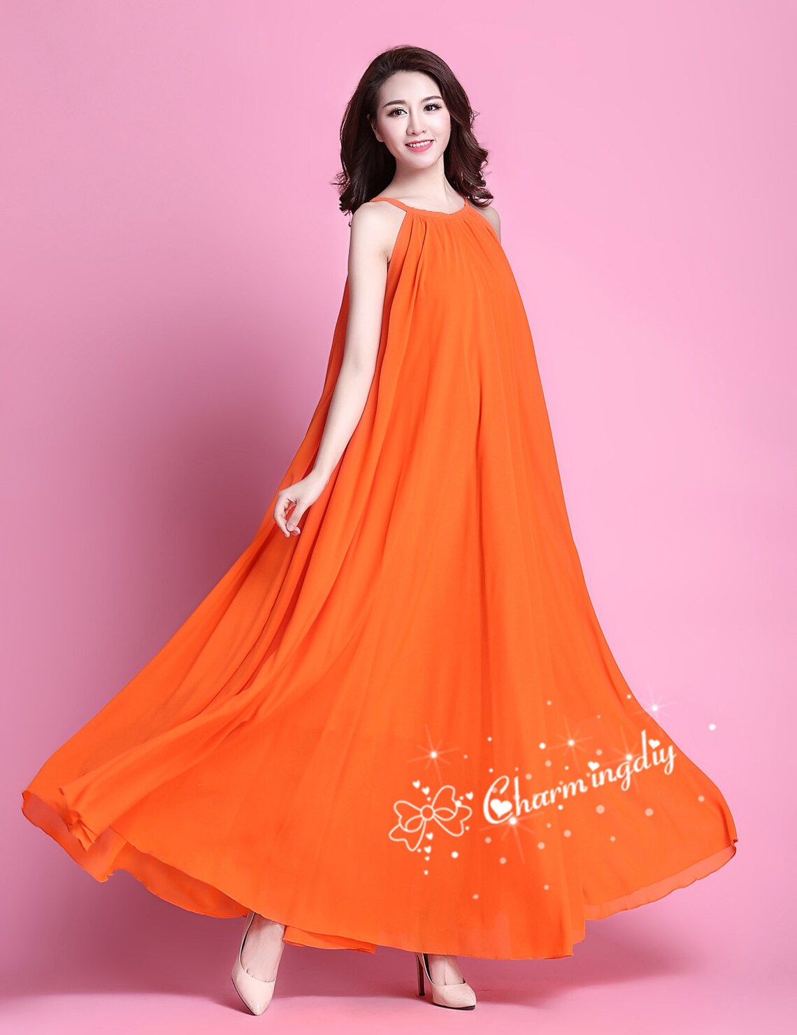 110 Colors Chiffon Orange Long Party Dress Wedding Lightweight | Etsy