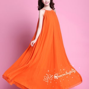 110 Colors Chiffon Orange Long Party Dress Wedding Lightweight ...