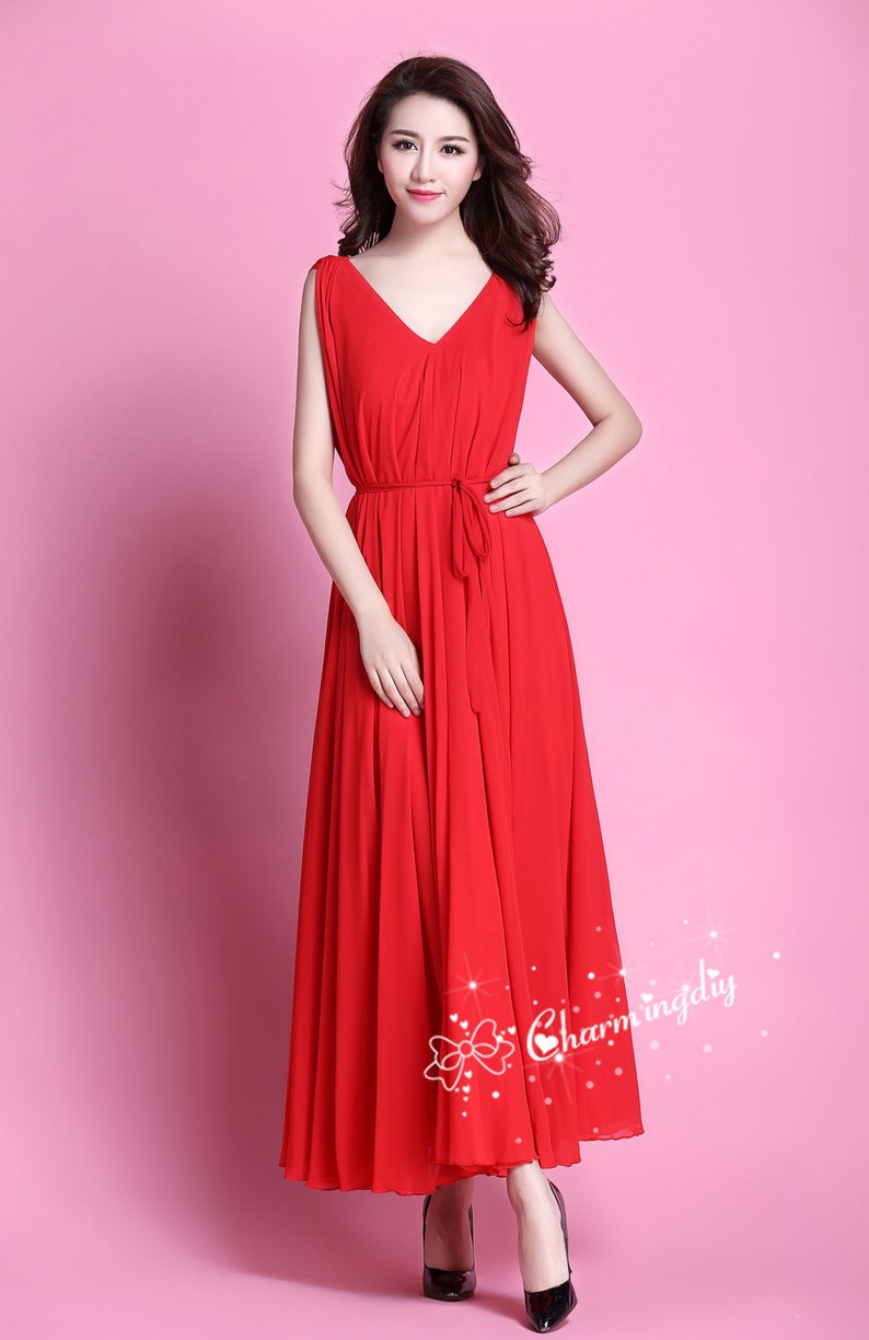 110 Colors Chiffon Red V Neck Long Party Dress Wedding - Etsy
