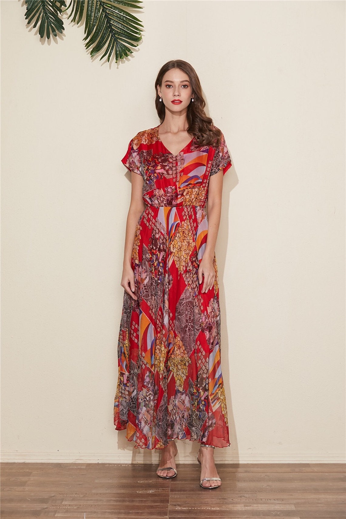 Red Floral Chiffon Maxi Dress: Lightweight Summer Sundress - Etsy