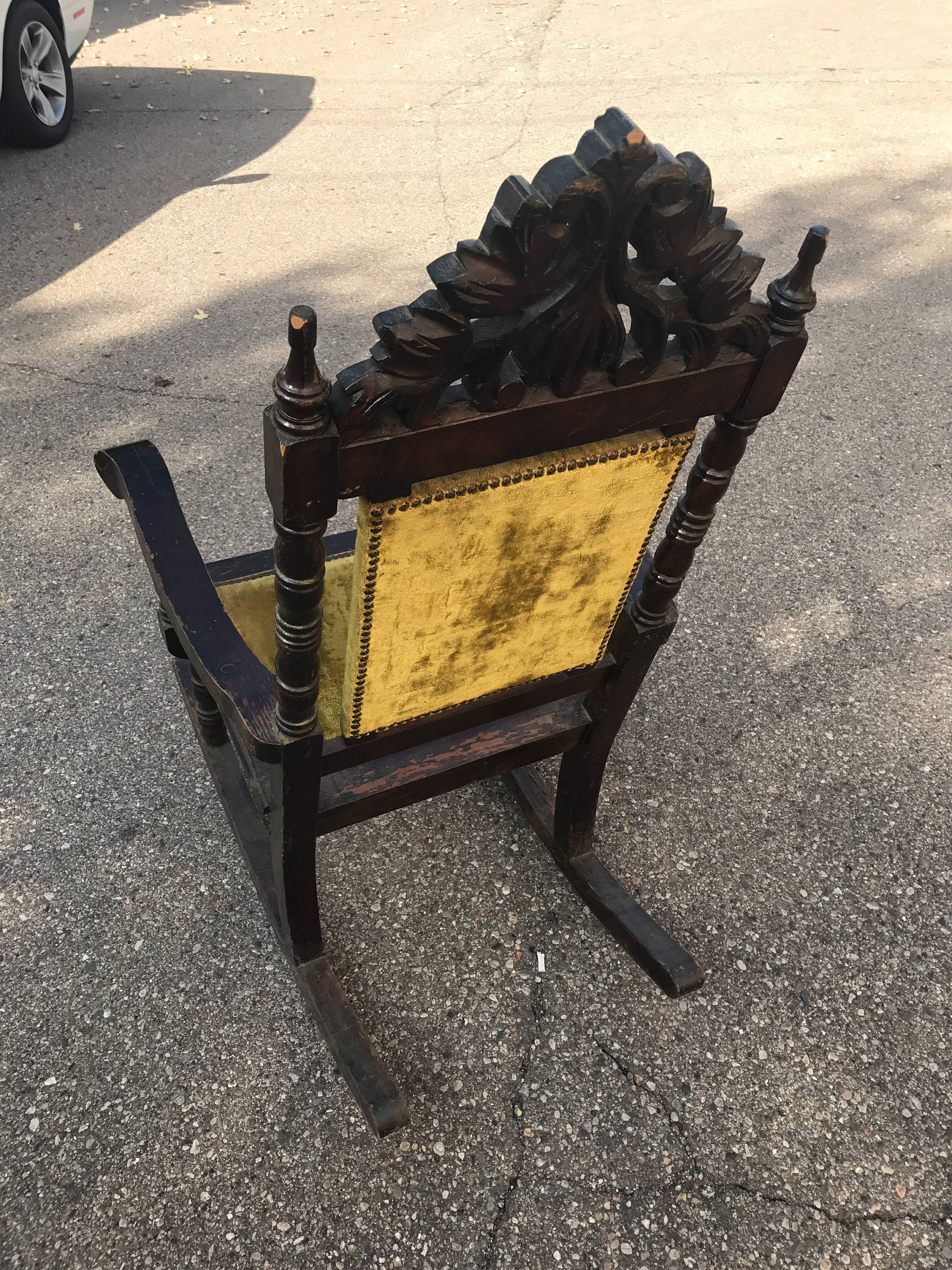 SUPER SALE Ornate Gothic Antique Large Carved Wood Velvet Rocking Chair ...