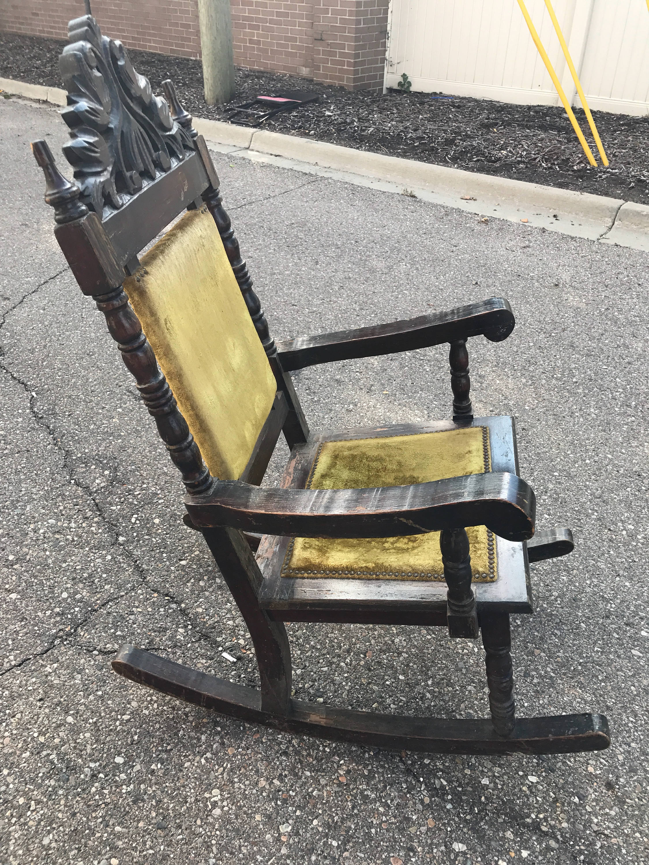 SUPER SALE Ornate Gothic Antique Large Carved Wood Velvet Rocking Chair ...